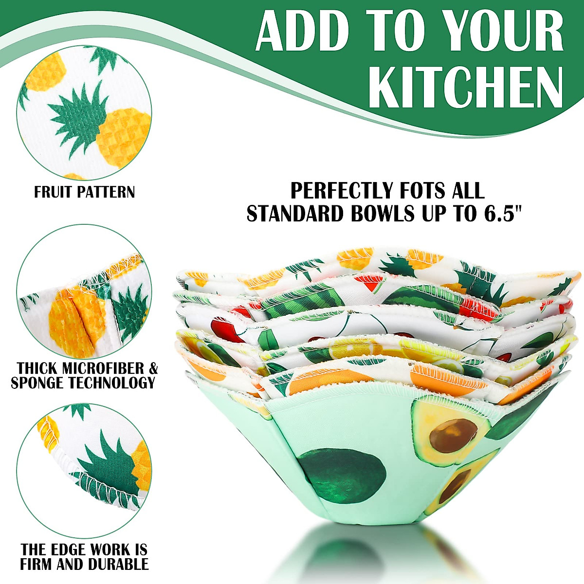 6 Pieces Microwave Bowl Holders Fruit Pattern Safe Hot Soup Holder Cotton Heat Resistant Bowl Cozy Multipurpose Food Dish Pads Potholders for Rice and Pasta Bowls Home Kitchen Supplies