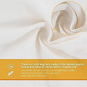 Nut Milk Bags, All Natural Cheesecloth Bags, 12"x12", 2 Pack, 100% Unbleached Cotton Cloth Bags for Tea/Yogurt/Juice/Wine/Soup/Herbs, Durable Washable Reusable Almond Milk Strainer(Weave 66x70)