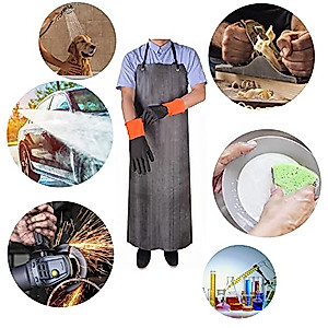 Rubber Apron Waterproof with Thick Rubber Gloves for Men and Women, Heavy Duty Butcher Apron with Adjustable Neck Pad, Chemical Aprons, Long Waterproof Apron for Dishwashing, Cleaning, Lab Work
