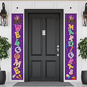 Mardi Gras Door Banner - LIYDE Mardi Gras Decorations Hanging Mardi Gras Porch Signs Outdoor Indoor Banner