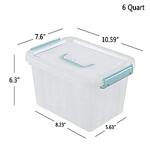 Yubine 6 Quart Small Latching Storage Box, 4 Pack Plastic Stprage Bin with Lid