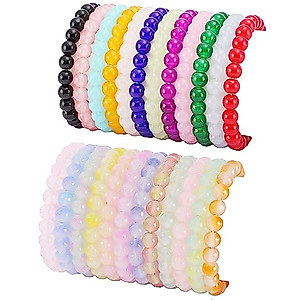 FINZOR 24Pcs 8mm Beaded Stretch Bracelet Handmade Round Glass Bracelet for Women Multicolor Matte Beads Elastic Bracelet Shining Beads Wristband Valentines Jewelry