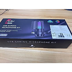 NJSJ USB Gaming Microphone for PC, Condenser Mic with Boom Arm for PS4/ PS5/ Mac/Phone with Touch Mute, RGB Lighting,Gain knob & Monitoring Jack for Streaming,Podcasting,YouTube