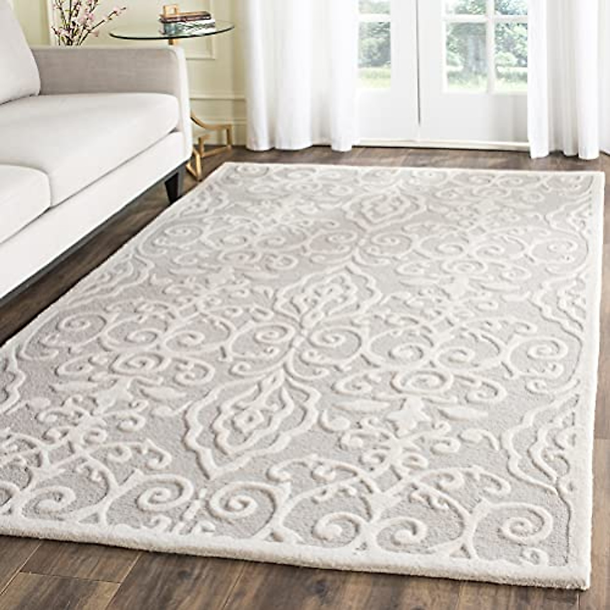 MARTHA STEWART by SAFAVIEH Collection 5' x 8' Whetstone Grey MSR4324A Handmade Marais Scroll Wool Living Room Dining Bedroom Area Rug