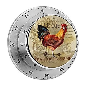 Kitchen Timer Rooster Retro Classroom Timer Stainless Steel Countdown Timer with Magnetic Backing