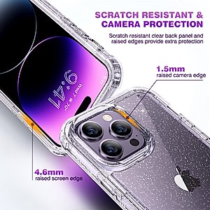 Diaclara Designed for iPhone 14 Pro Max Case 6.7’’ [2023 Upgraded], Full Body Rugged Case w/Built-in Touch Sensitive Anti-Scratch Screen Protector+9H Glass Camera Lens Protector(Clear Glitter)