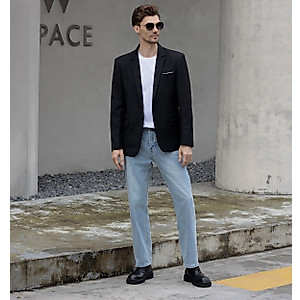 Beninos Mens Slim Fit Casual One Button Blazer Jacket (L, 302Black)