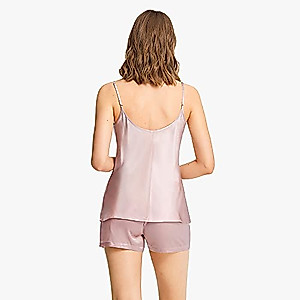 LilySilk Women's Silk Pajama Cami Shorts Set 19 Momme 100% Mulberry Silk Lingerie Camisole Pjs Sleepwear Rosy Pink M