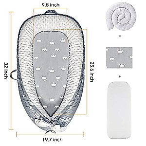 Baby Lounger Covers, Baby Nest Co Sleeping 100% Cotton Breathable Cover Infant Sleeper Bed for Newborn,Gift for Newborn Boys Girls Essentials Must Haves Lounger Bassinet,Crown