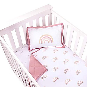 Ely's & Co. Baby Crib Bedding Sets for Girls — 4 Piece Set Includes Crib Sheet, Quilted Blanket, Crib Skirt, and Baby Pillowcase — Pink Rainbow Design