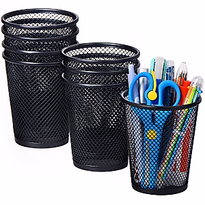 HappyHapi Mesh Pen Holder 8pcs, Black Pen Holder for Desk, Pencil Holder for Desk, Metal Pencil Cup, Pen Cup for Desk, Mesh Pen Pencil organizer for Desk, Ideal for Office, School, Home