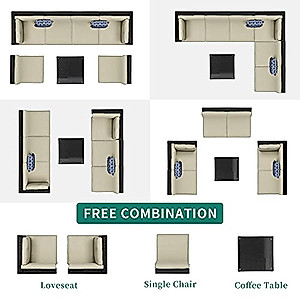 YITAHOME 7 Pieces Patio Furniture Set, Outdoor Sectional Sofa PE Rattan Wicker Conversation Set Outside Couch with Table and Cushions for Porch Lawn Garden Backyard, Black