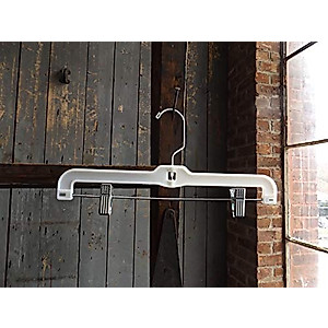 NAHANCO 1600RCLH Plastic Skirt/Pant Hanger with Long Metal Swivel Hook and Pinch Clips, Heavy Weight, 14",White (Pack of 100)