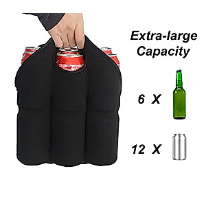 FRRIOTN 6 Pack Bottle Carrier, Insulated Neoprene Beer Bottle Holder for Travel, Keeps Drinks Cold with Secure Carry Handle, Gift for Men (Black-Blue)