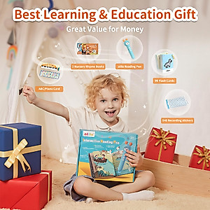 alilo Learning Educational Toys for Toddlers 2-3-4-5-6, Interactive Reading Pen Set for Kids, with 3 Learn to Read Books for Kids, 100 Talking Flash Cards, 540 Recording Stickers, Alphabet, Music Card