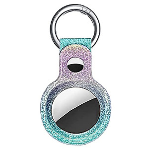 J.west Case Compatible with AirTag Key Finder Phone Finder, Shiny Sparkly Glitter Soft PU Leather Gradient Purple Blue Design Anti-Scratch Protective Skin Cover for Women Girls with Keychain