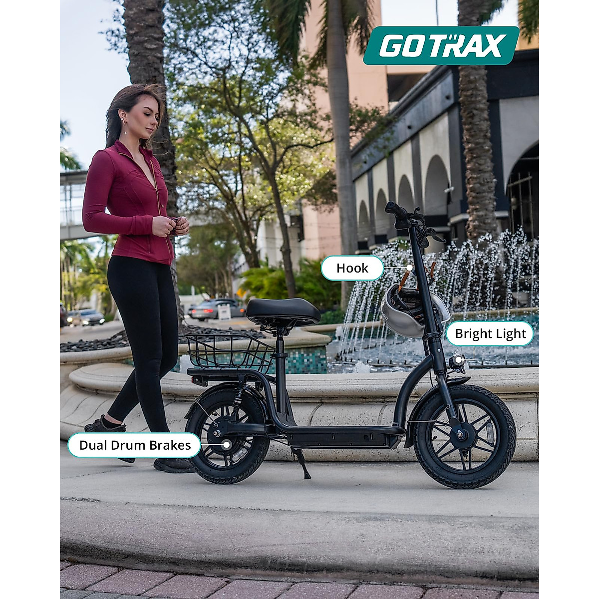 Gotrax Astro Electric Scooter with Seat for Adult Commuter,19 Miles Range&15.5Mph Power by 350W Motor, Folding Scooter with 14" Pneumatic Tire& Comfortable Wider Deck, E-Bike with Carry Basket Black