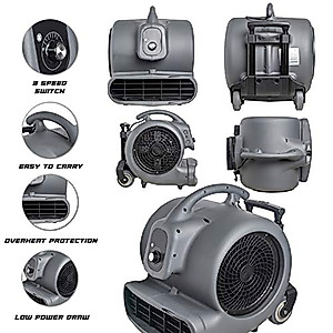 cho Air Mover Durable Lightweight Carpet Dryer Utility Blower Floor Fan for Janitorial Cleaner Home Commercial (Grey, 1 HP)