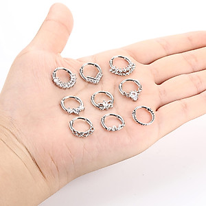 Ubjuliwa 9pcs Septum Rings Jewelry 16g Daith Earrings Hinged Hoop Nose Rings Septum Clicker CZ Stainless Steel Cartilage Earring Helix Tragus Daith Piercing Jewelry for Women