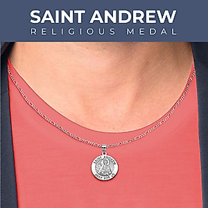 PicturesOnGold.com Saint Andrew Pray for Us Religious Medal Pendant Necklace - 3/4 Inch Size of a Nickel - Sterling Silver