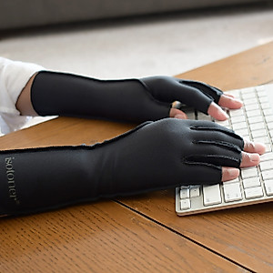 isotoner unisex adult One Pair of Open Finger arthritis gloves, Black, Medium US