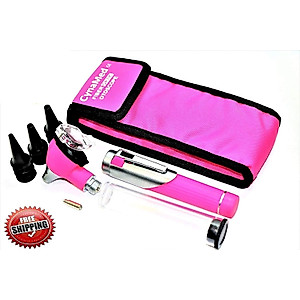 Premium Student Home Use Led Bright Light Ent Diagnostic Otoscope Pocket Size Pink Plus 1 Extra Replacement Bulb Plus 10 Specula Cynamed