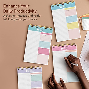 S&O Daily Planner Notepad for Productivity - 52 Page Office To Do List - Undated Coiled Note paper Organizer - Spiral Desk Notebook Perfect for Setting Goals, Task Planning and Organisation - Set of 4