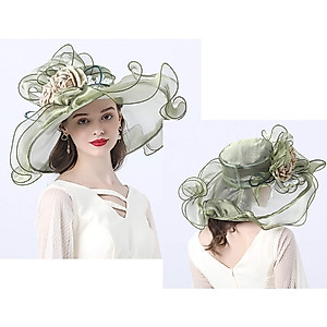 ORIDOOR Women Organza Fascinator Church Derby Hat Floral Tea Party Wedding Hat (013F Green) One Size …