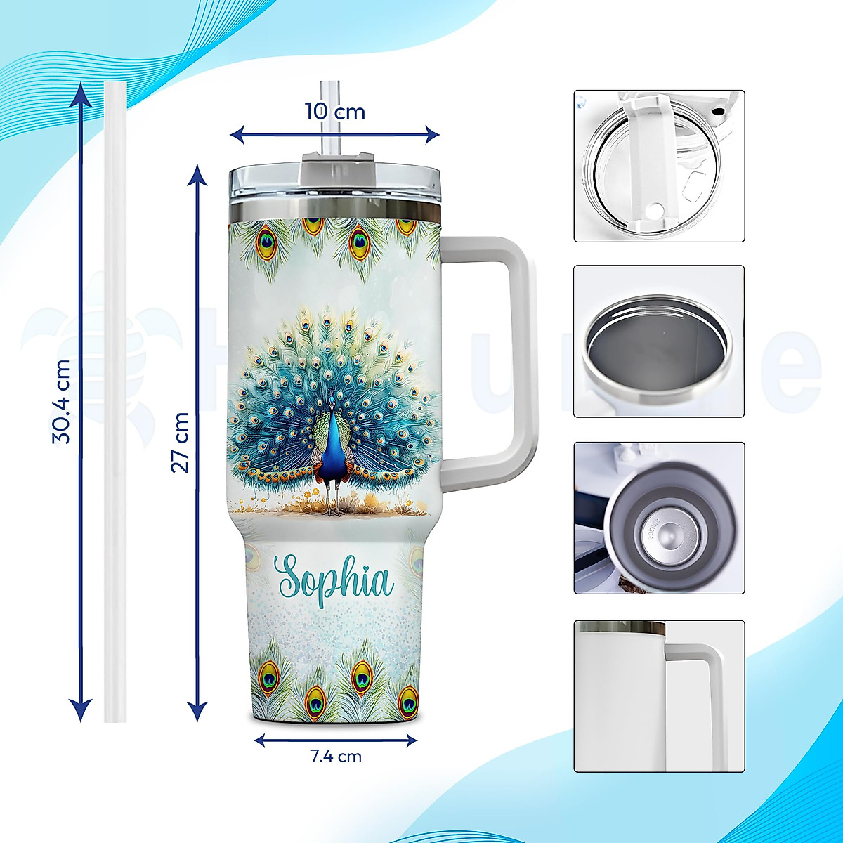 Hyturtle Personalized Peacock Tumbler - Just A Girl Who Loves Peacock Tumbler - Animal Gifts For Women Lovers - Animal Present Decor On Birthday - Custom Travel Coffee Cup 40oz With Lid And Straw