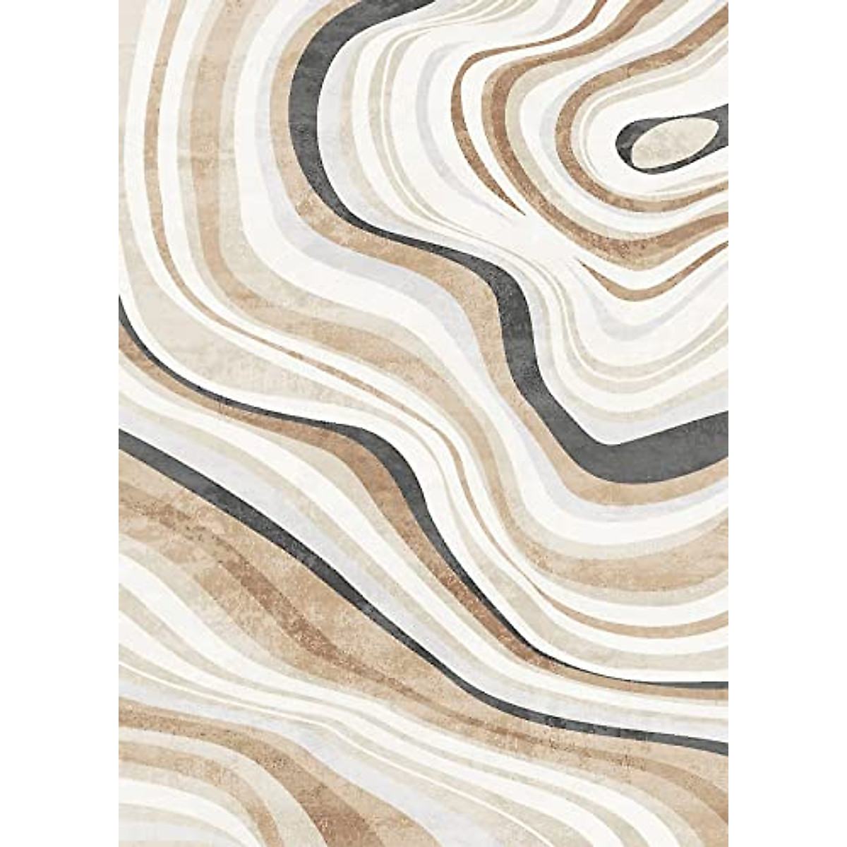 FINOREN Artistic Abstract Area Rug.Cream and Brown,4x6 Feet,Suitable for Bedroom,Living Room,Apartment,Machine Washable Non-Slip Soft Modern Interior Rug,Smudge-Proof,Non-Shedding.