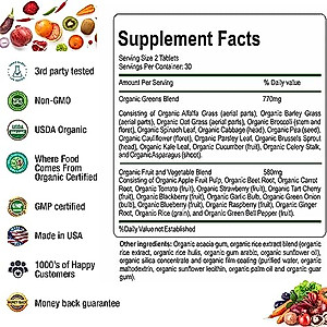 Organic Superfood Greens Fruits and Veggies Complex - Best Dietary Supplement with 14 Greens &14 Fruits & Vegetables with Alfalfa Rich in Antioxidants Organic Ingredients Non-GMO (120 Count Pack of 2)