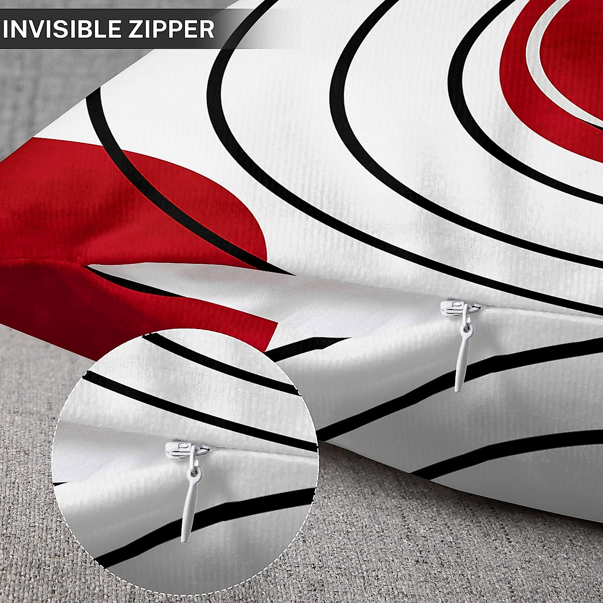 Emvency Boho Set of 4 Throw Pillow Covers Mid Century Bohemian Red Black Abstract Geometric Decorative Pillow Cases Home Decor Standard Square 18x18 Inches Pillowcases