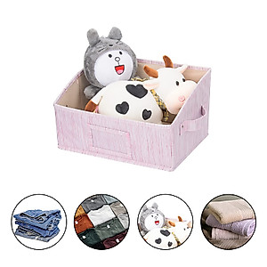 iStorageMax Closet Storage Bin, Collapsible Closet Shelf Organizer, Fabric Trapezoid Storage Baskets with Handle and Label Holder for Home Office, Pink, Medium, 3 Pack