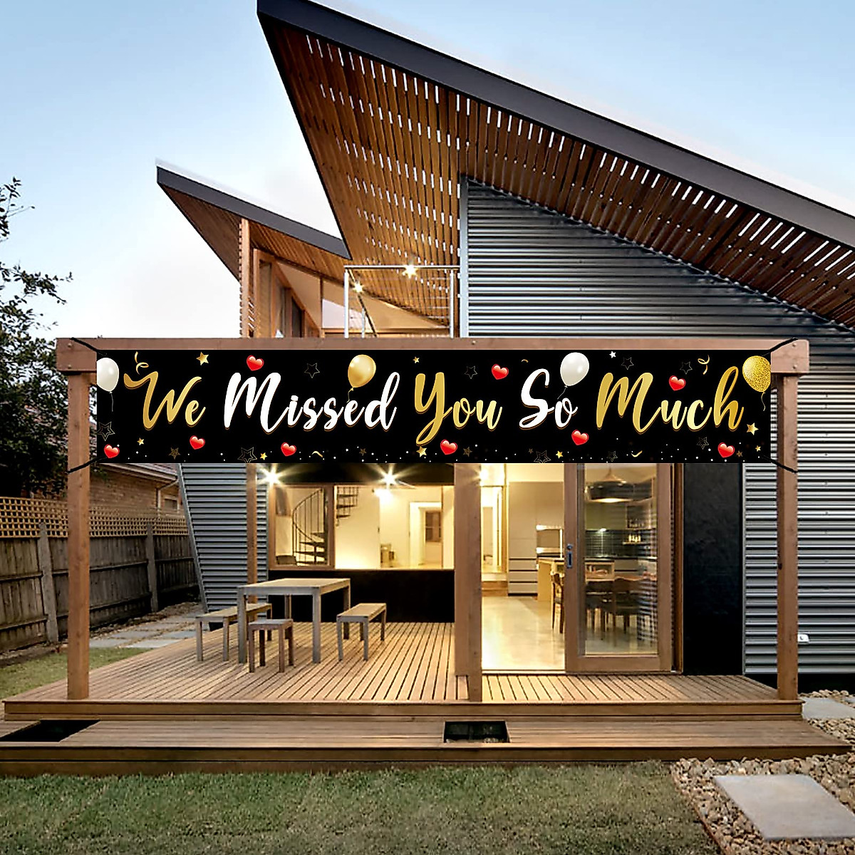 Welcome Home Decorations We Missed You So Much Banner, Black Gold Welcome Back Family Yard Sign Party Supplies, Deployment Returning Military Army Homecoming Party Decor