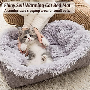 Fhiny Self Warming Cat Bed Mat, Furry Cat Pad for Indoor Cats 2 in 1 Machine Washable Soft Plush Autumn Winter Thermal Pet Bed Snooze Sleeping for Kittens Puppies Rabbits