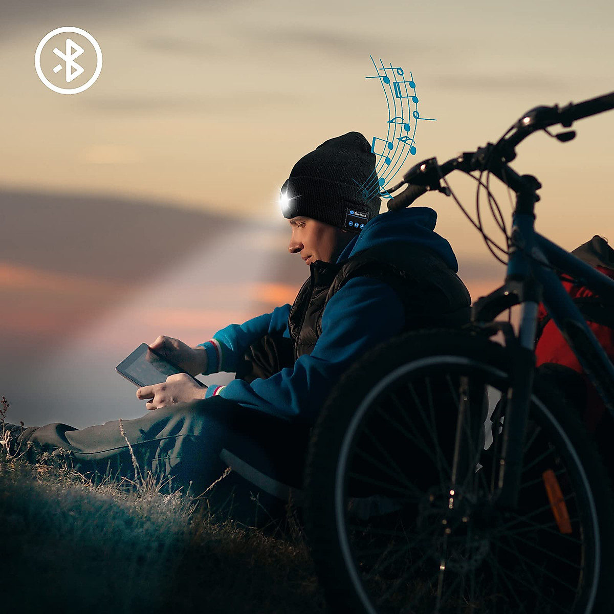 Bluetooth Beanie Warm Hat with Light Headphone Unique Tech Gifts for Men Dad Him Teenage Christmas Stocking Stuffers Pink