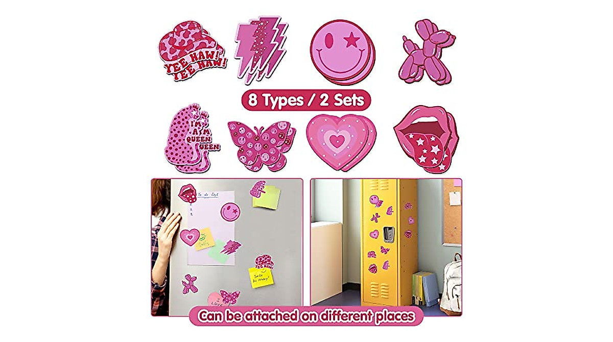 16PCS Pink Preppy Fridge Magnets for Girls - Waterproof Decor