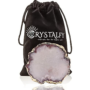 CRYSTALFY Rutilated Clear Quartz Crystal Phone Grip & Phone Stand: Authentic Natural Gemstone Swappable Top, Expandable Collapsible Holder for Smartphones and Tablets