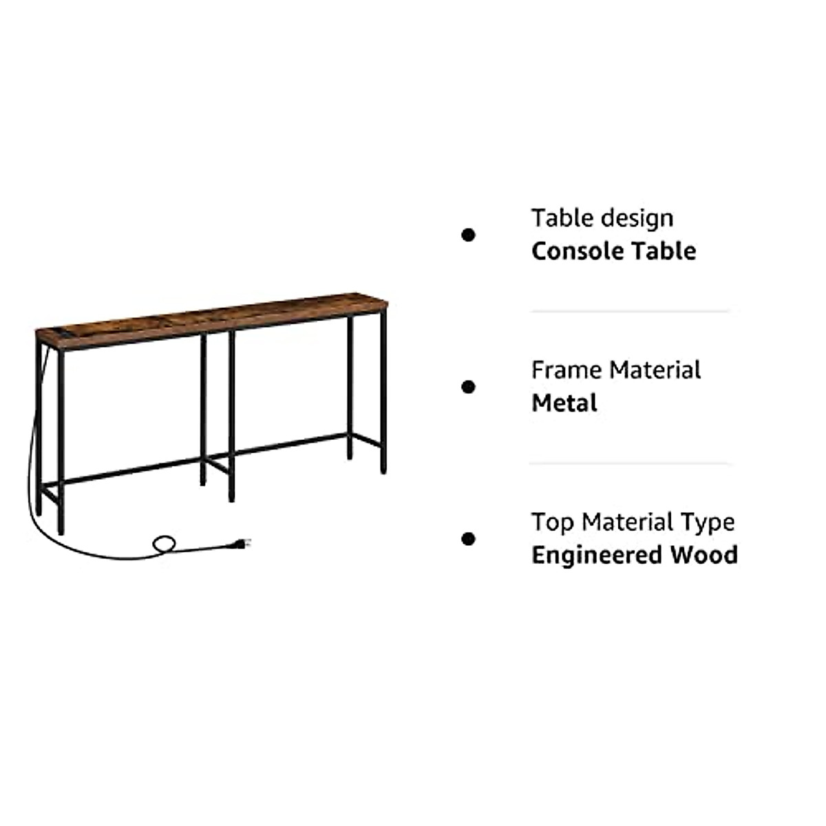 HOOBRO 70.9 Inches Console Table with 2 Power Outlets and 2 USB Ports, Extra Long Entryway Table with Charging Station, Narrow Sofa Table Behind Couch, Hallway, Living Room, Rustic Brown BF1801XG01G1