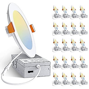 Amico 20 Pack 6 Inch 5CCT Ultra-Thin LED Recessed Ceiling Light with Junction Box, 2700K/3000K/3500K/4000K/5000K Selectable, 12W Eqv 110W, Dimmable Can-Killer Downlight, 1050LM High Brightness - ETL