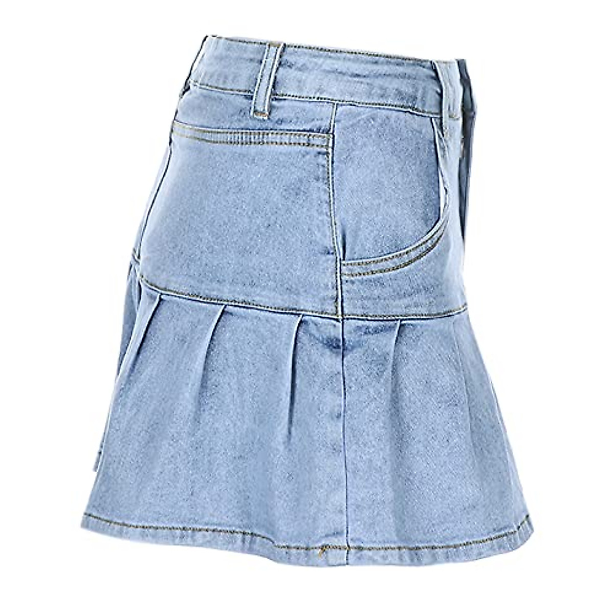 Dqbeng Womens Jean Skirt Y2K High Waist A-Line Ruffle Pleated Denim Mini Skirt (LightBlue-S)