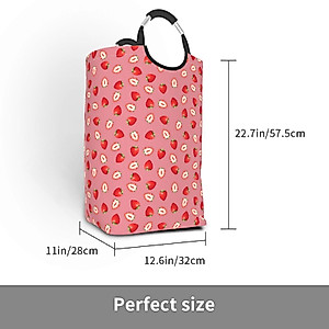 BEITUOLA Strawberry Laundry Basket Cute Fruits Laundry Hamper Pink Strawberries Collapsible Laundry Baskets with Handle Laundry Bag Dirty Clothes Hamper for Dorm Family Bathroom Decor Storage 50L