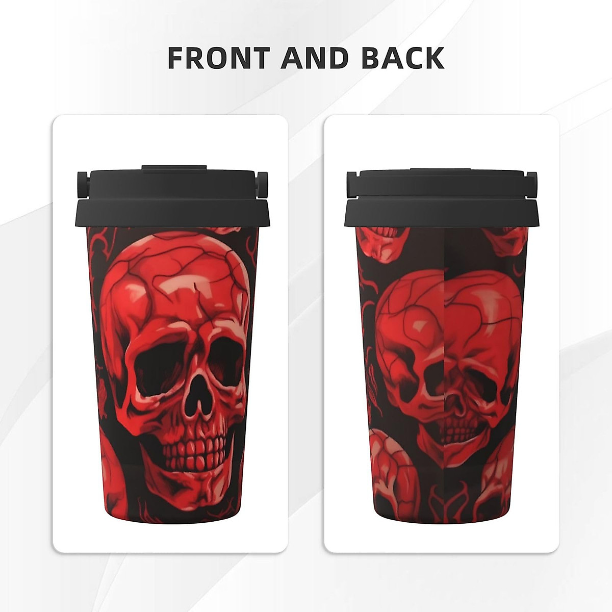 Insulated Coffee Mug Red Skulls 17oz Double Wall Vacuum Stainless Steel Tumbler With Leak-Proof Lid And Handle, Cute Travel Thermos Mug For Cold Hot Drinks
