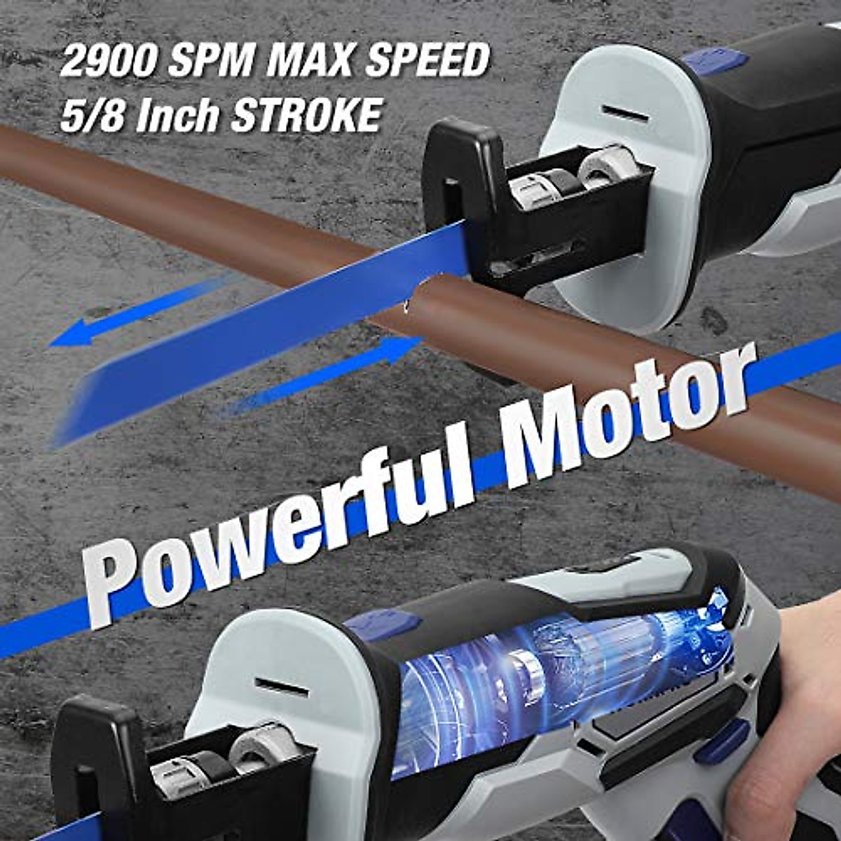 WORKPRO 12V Cordless Reciprocating Saw with Clamping Jaw, 2.0Ah Li-Ion Battery with 1 Hour Fast Charger, Variable Speed and Tool-Free Blade Change, 3 Saw Blades for Wood & Metal Cutting