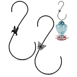 PACETAP Bird Feeders Hanger 12-Inch, 2PCS Metal Hummingbird Feeder Hook, Heavy Duty Plant Hangers Outdoor for Hanging Plants, Bird Feeder, Wind Chimes, Christmas Ornaments and More (Black)