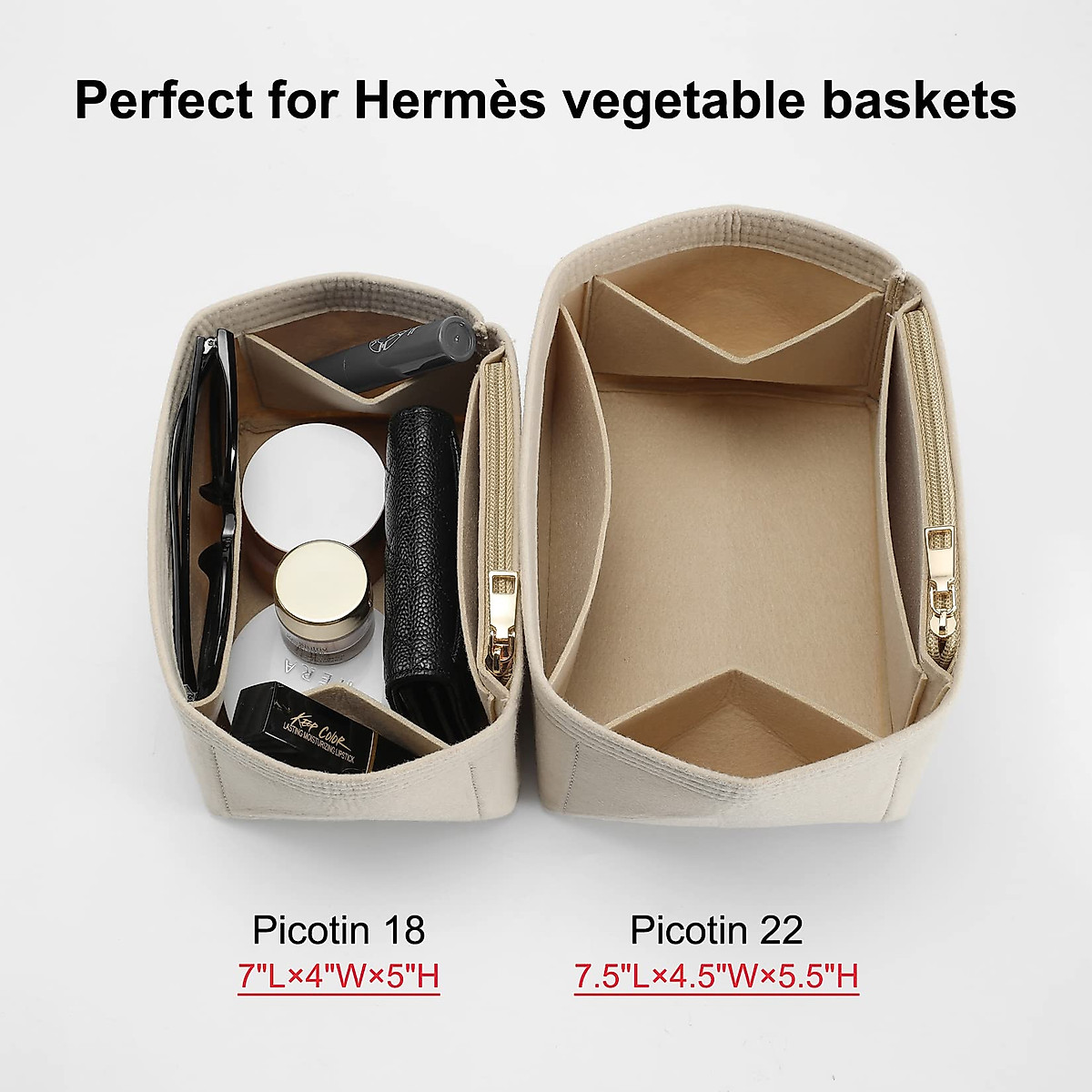 OAikor Purse Organizer Insert for Handbag Felt,Bag Shaper Insert Fit H Piction18, 6 Pockets (Beige, Small)