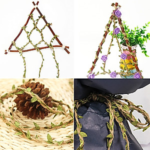 4 Pack Artificial Green Leaves Natural Burlap Leaf Ribbon Twine Artificial Jungle Vines Leaves for Wedding Home Garden, Jungle Party Décor