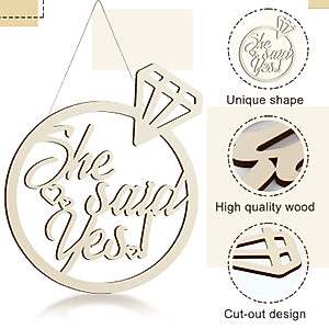 Youyole She Said Yes Wooden Sign 13.78'' x 11.22'' Diamond Ring Wood Cutout Sign Wedding Engagement Party Decorations Photo Booth Props with Hanging Rope Bridal Shower Rustic Engaged Hanging Sign