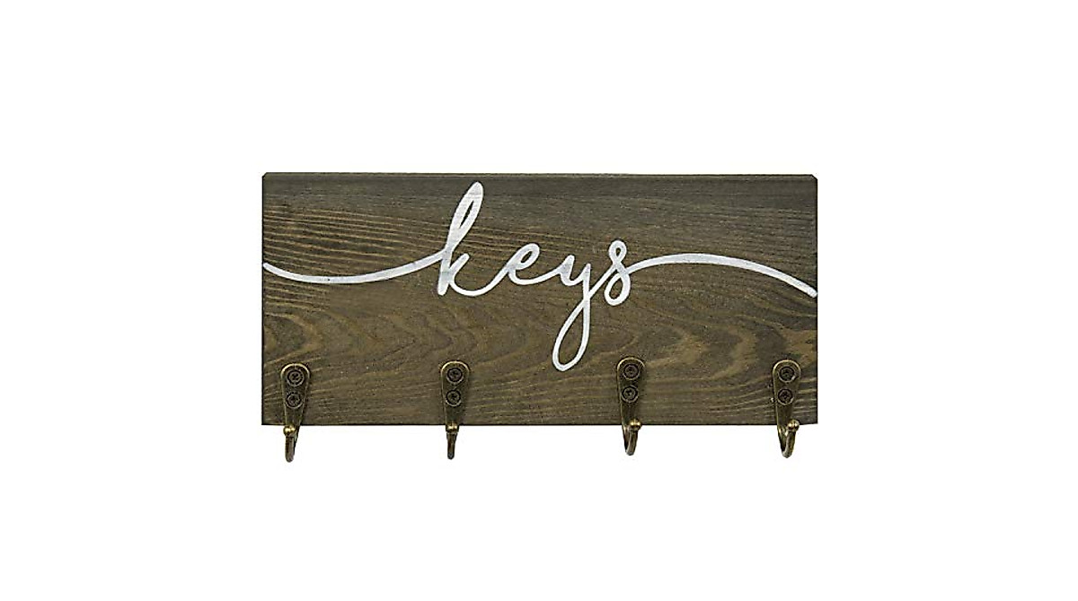 Stylish Wall Mounted Rustic Gray Key Rack with 4 Hooks | MyGift