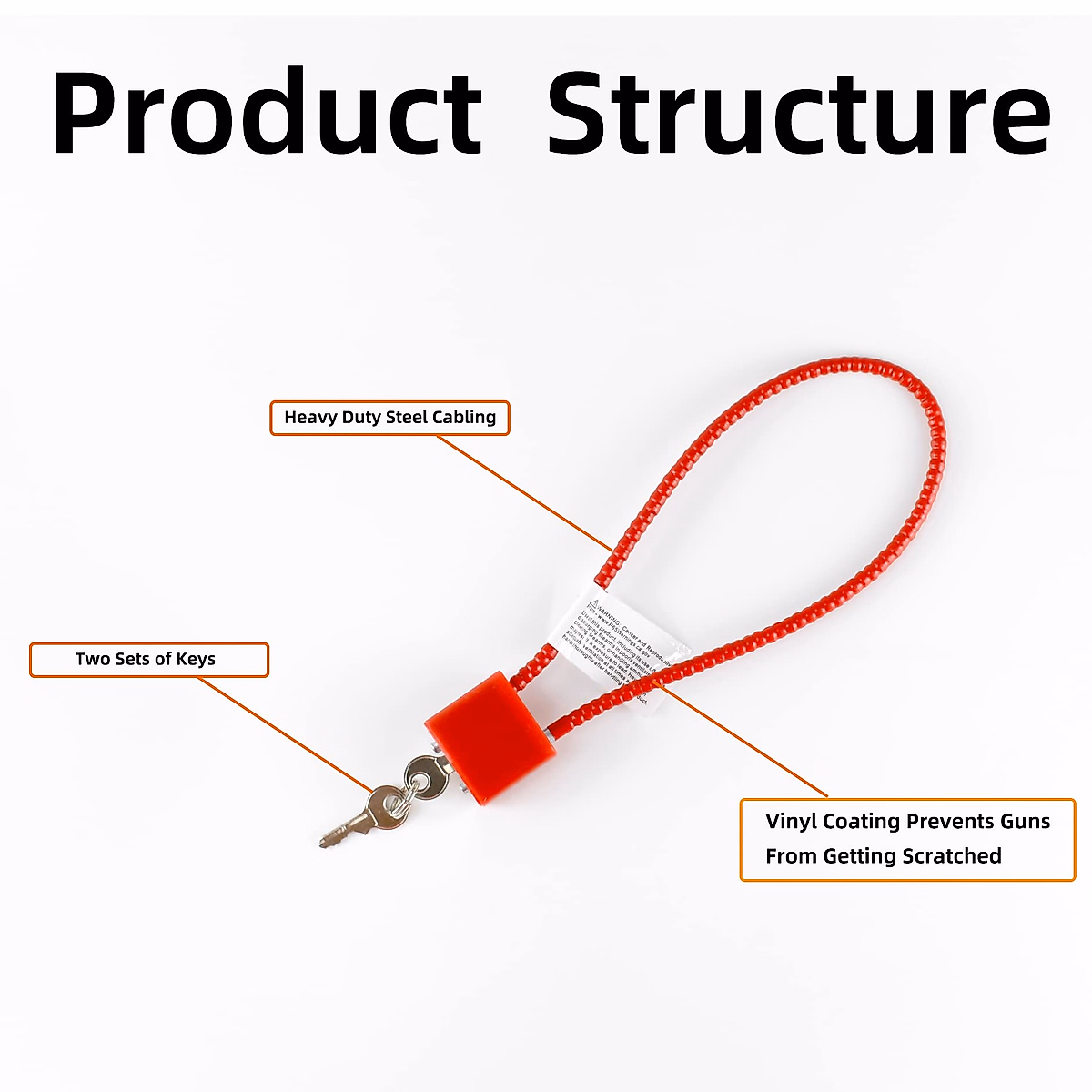 TAOZUONG 15 Inch Gun Lock, Trigger Lock, Cable Gun Lock for Firearm Locking and Secured Storage, Red Cable Lock, Doj Approved